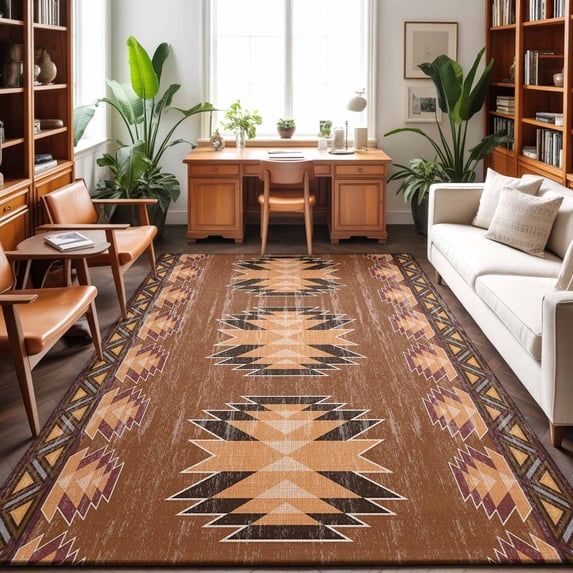 Aztec Style Washable Area Rug 5 x 7 ft Southwestern Native American ...
