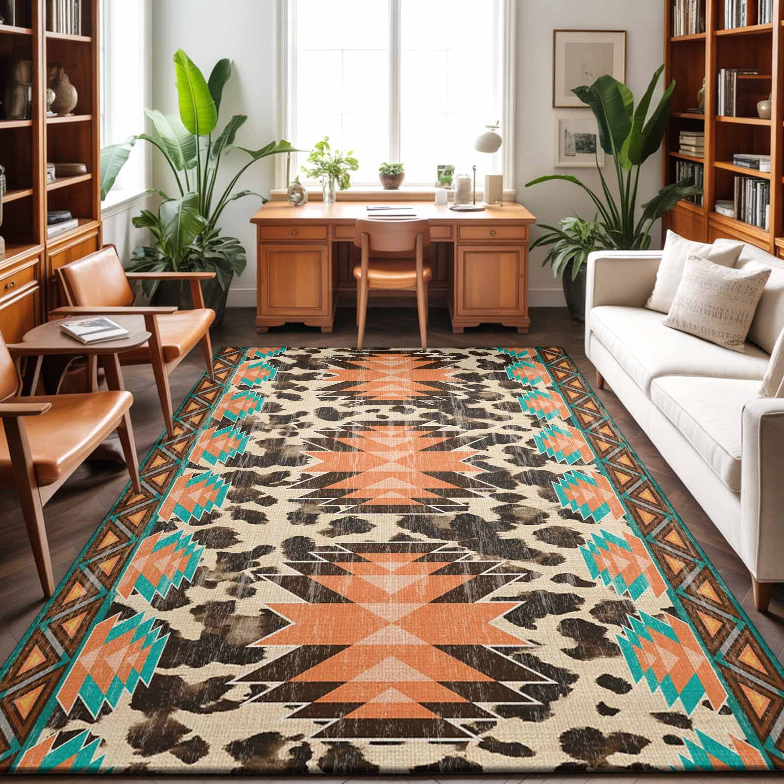 Aztec Style Washable Area Rug 9 x 12 ft Brown Southwestern Leopard ...