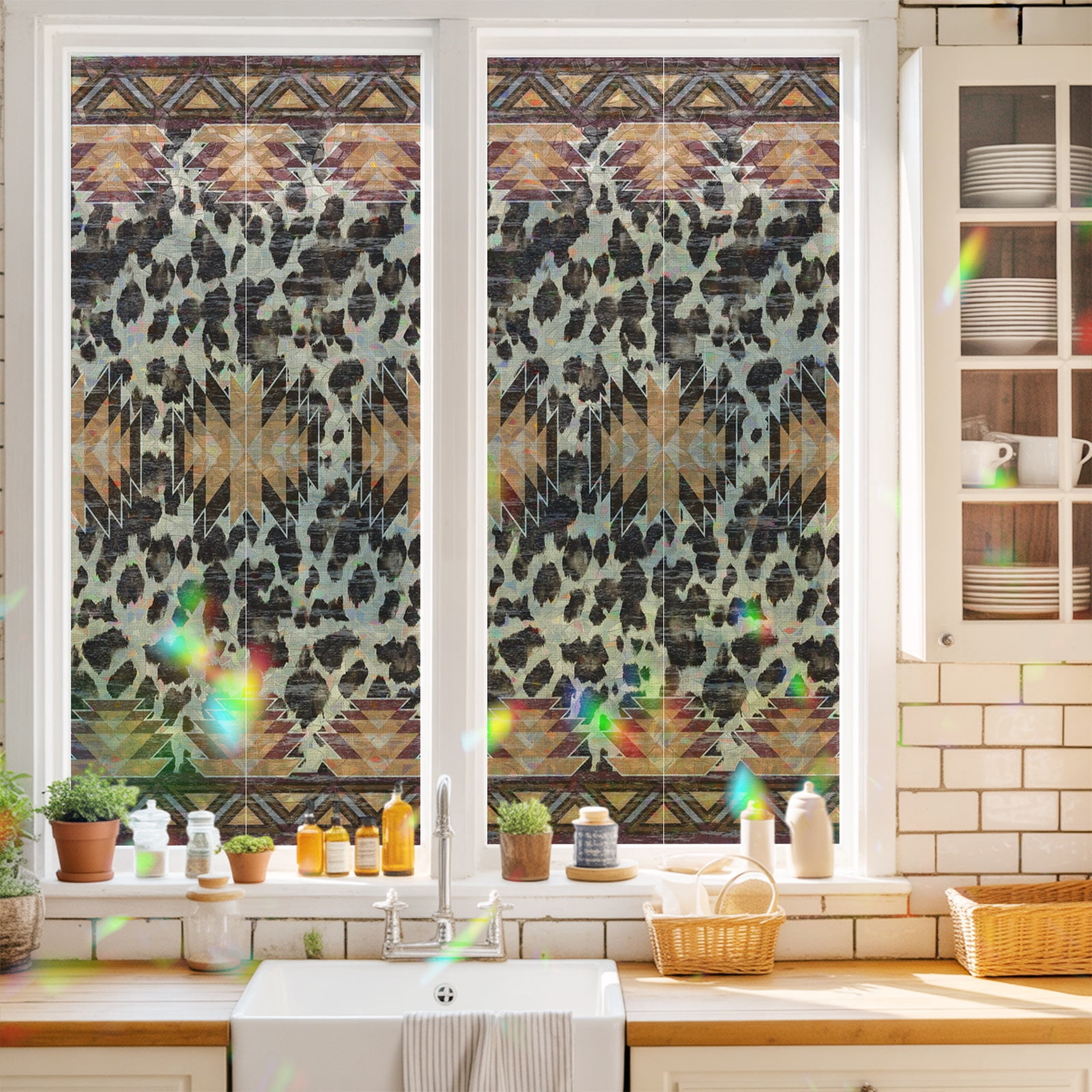 Aztec Style Window Privacy Film Brown Southwestern Leopard Print Ethnic ...