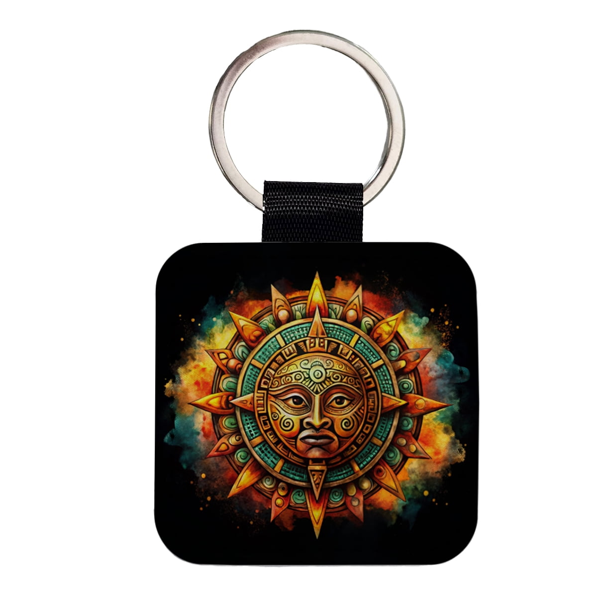 Aztec Sun God Symbol Watercolor Faux Leather Square Keychain - Walmart.com