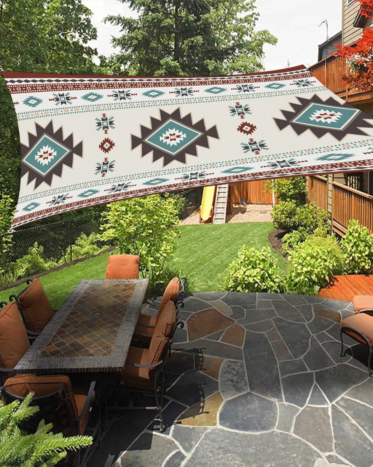 Aztec Sun Shade Sail 8'X10' Red Southwest Wind Bohemian Ethnic Wind UV ...