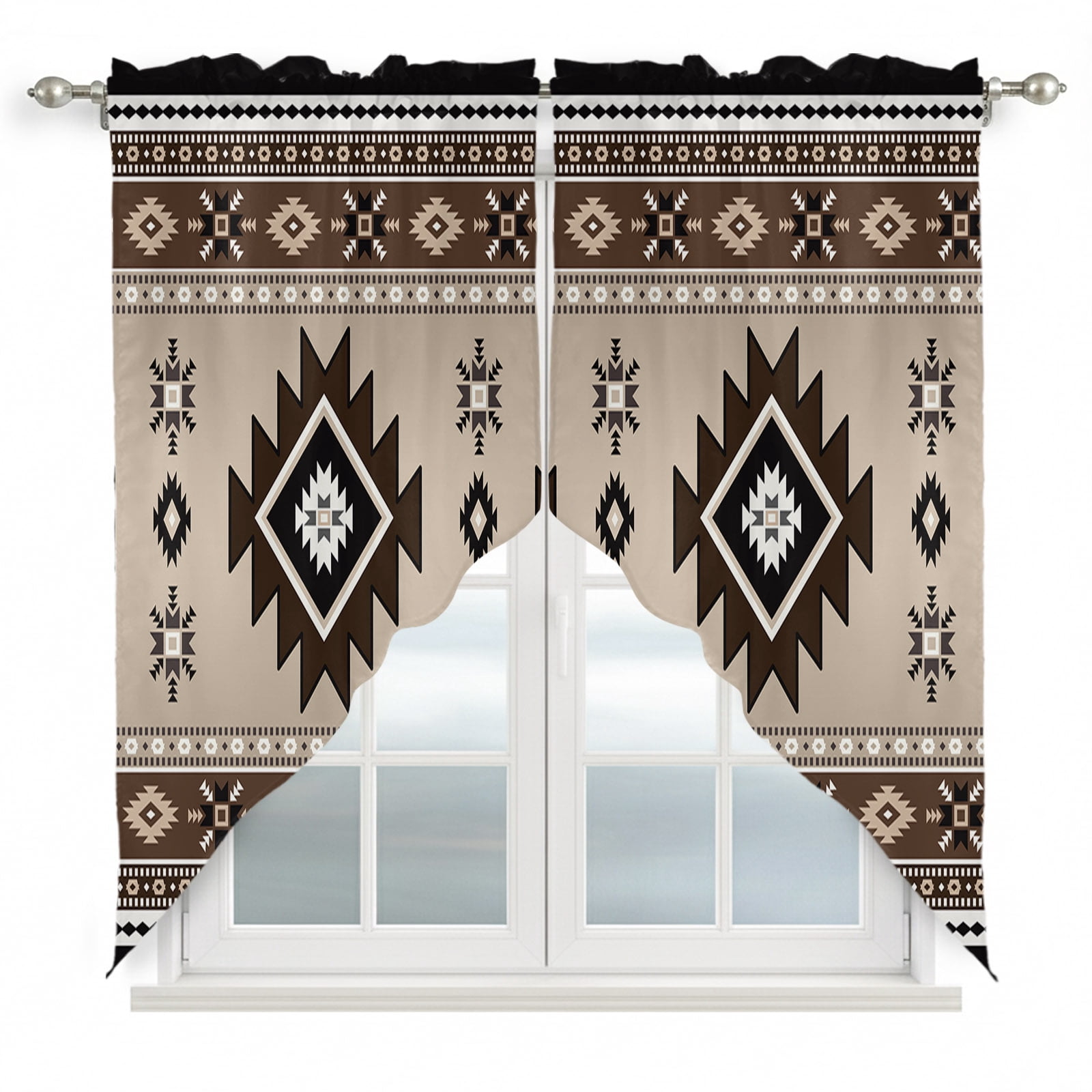 Aztec Swag Curtain Valance for Window 2 Panels Brown Southwest Wind ...