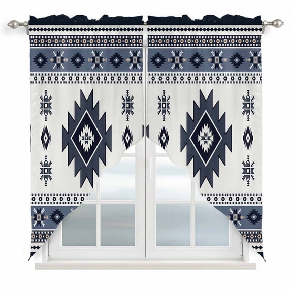 Aztec Swag Curtain Valance for Window 2 Panels Dark Blue Southwest Wind ...