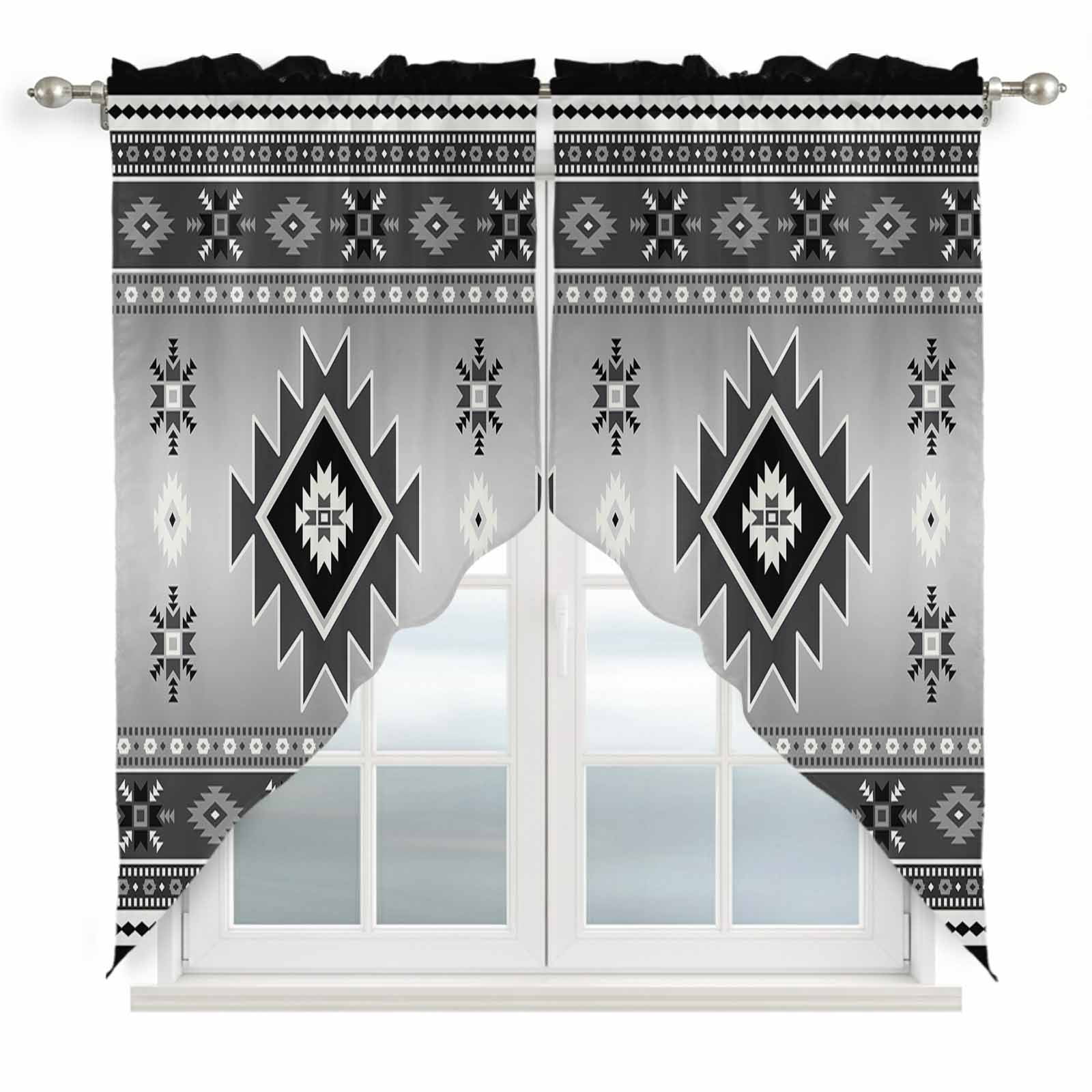 Aztec Swag Curtain Valance for Window 2 Panels Gray Bohemian Southwest ...