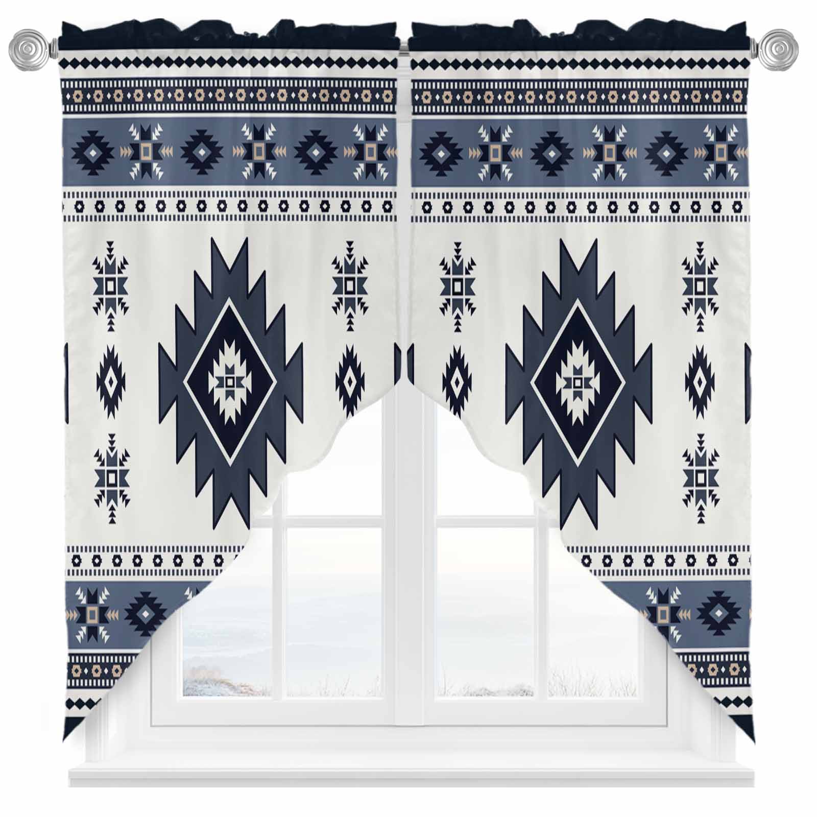 Aztec Swag Curtain Valance for Windows, Dark Blue Southwest Wind ...