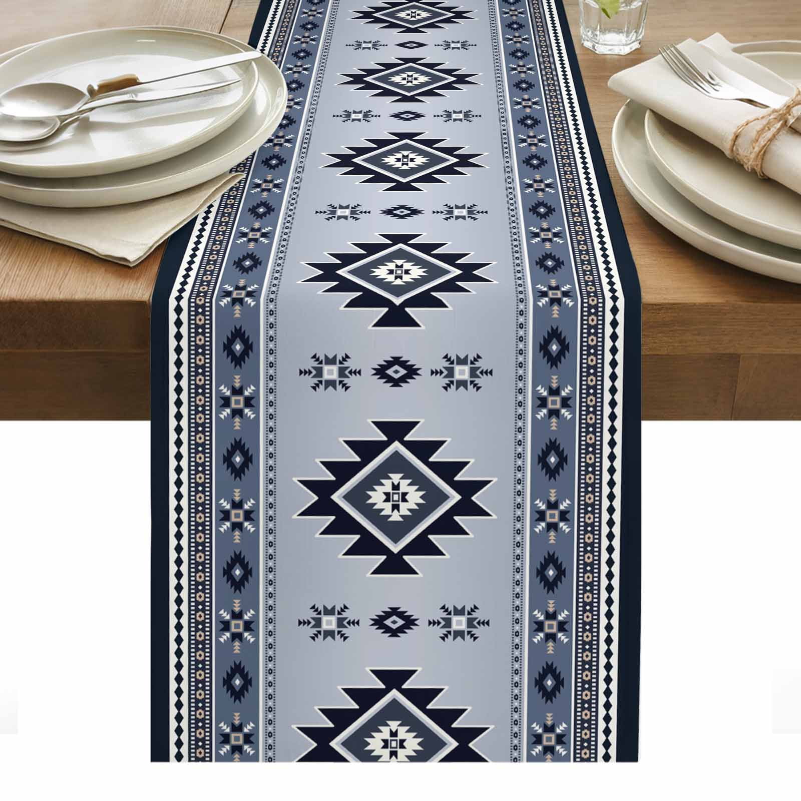 Aztec Table Runner 13 x 108 Inch, Dark Blue Southwest Wind Bohemian ...