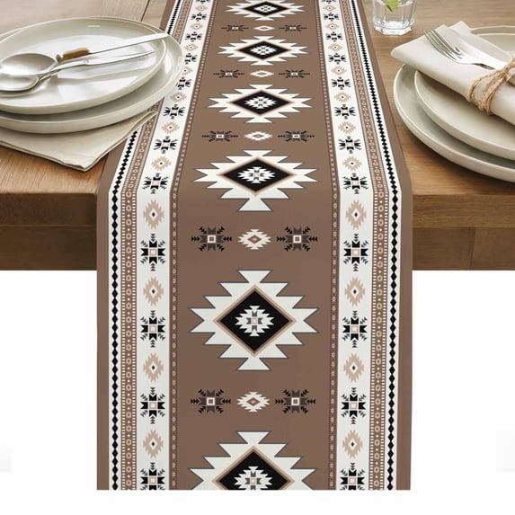 Aztec Table Runner 13 x 120 Inch, Southwest Wind Brown Bohemian Ethnic ...