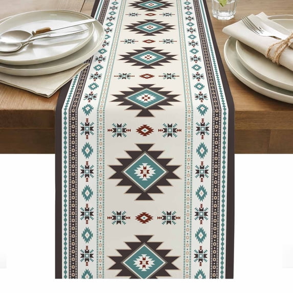 Aztec Table Runner 13 x 60 Inch, Beige Southwest Wind Bohemian Ethnic ...