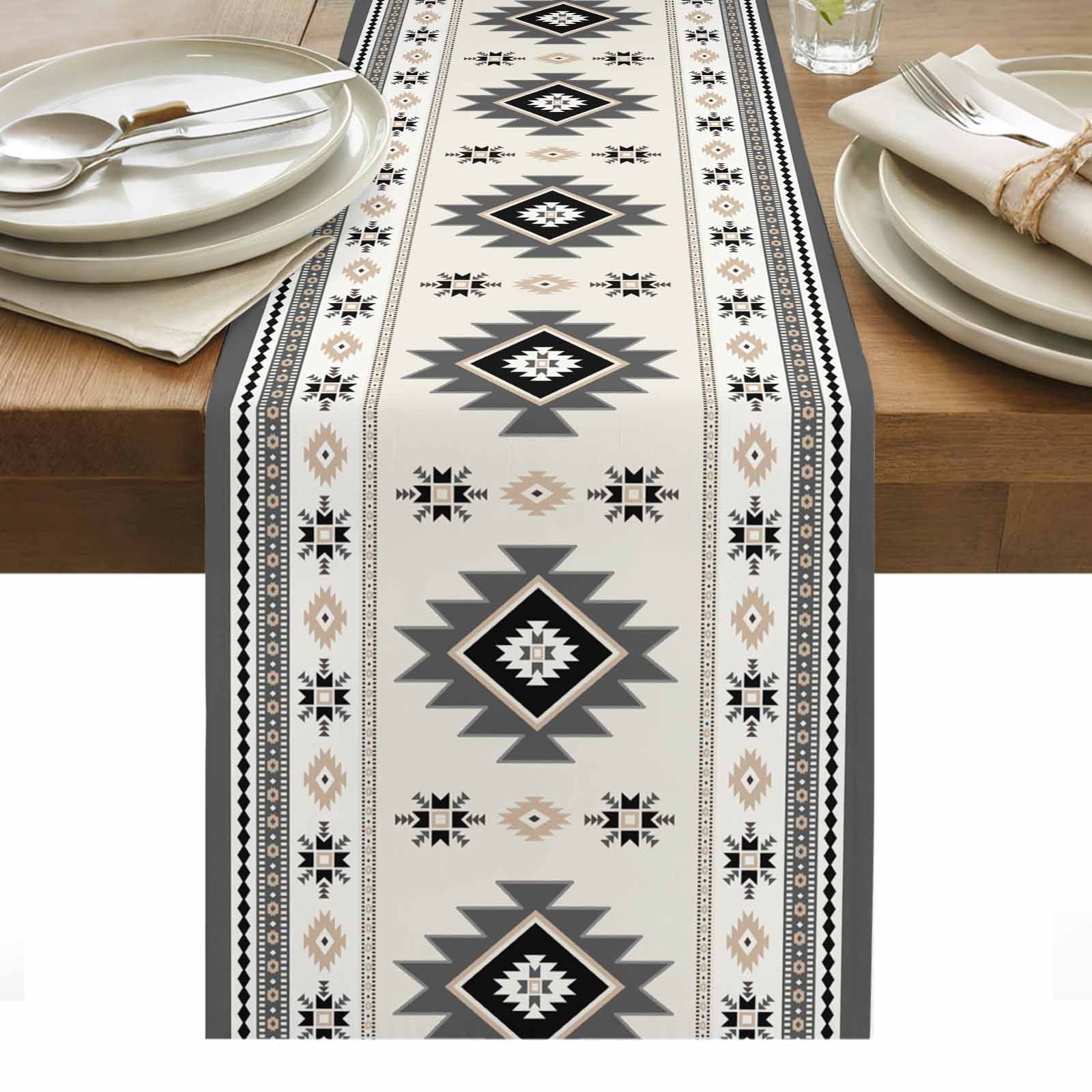 Aztec Table Runner 16 x 72 Inch, Gray Southwest Wind Bohemian Ethnic ...