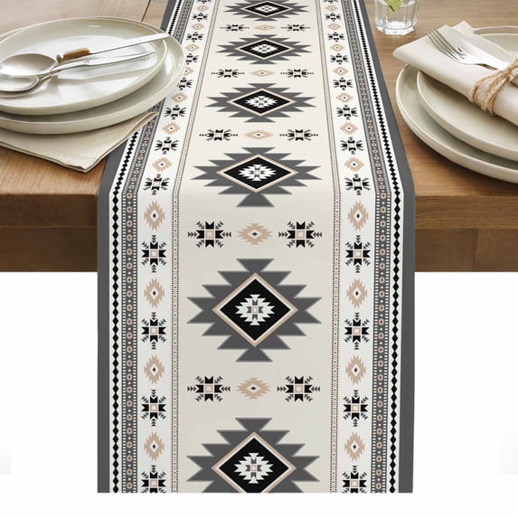 Aztec Table Runner 16 x 72 Inch, Gray Southwest Wind Bohemian Ethnic ...