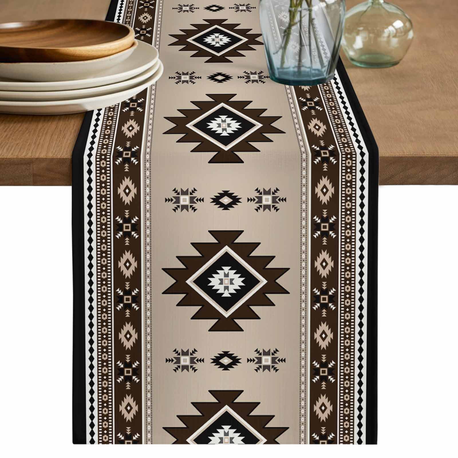 Aztec Table Runner, Brown Southwest Wind Bohemian Ethnic Wind Cotton ...