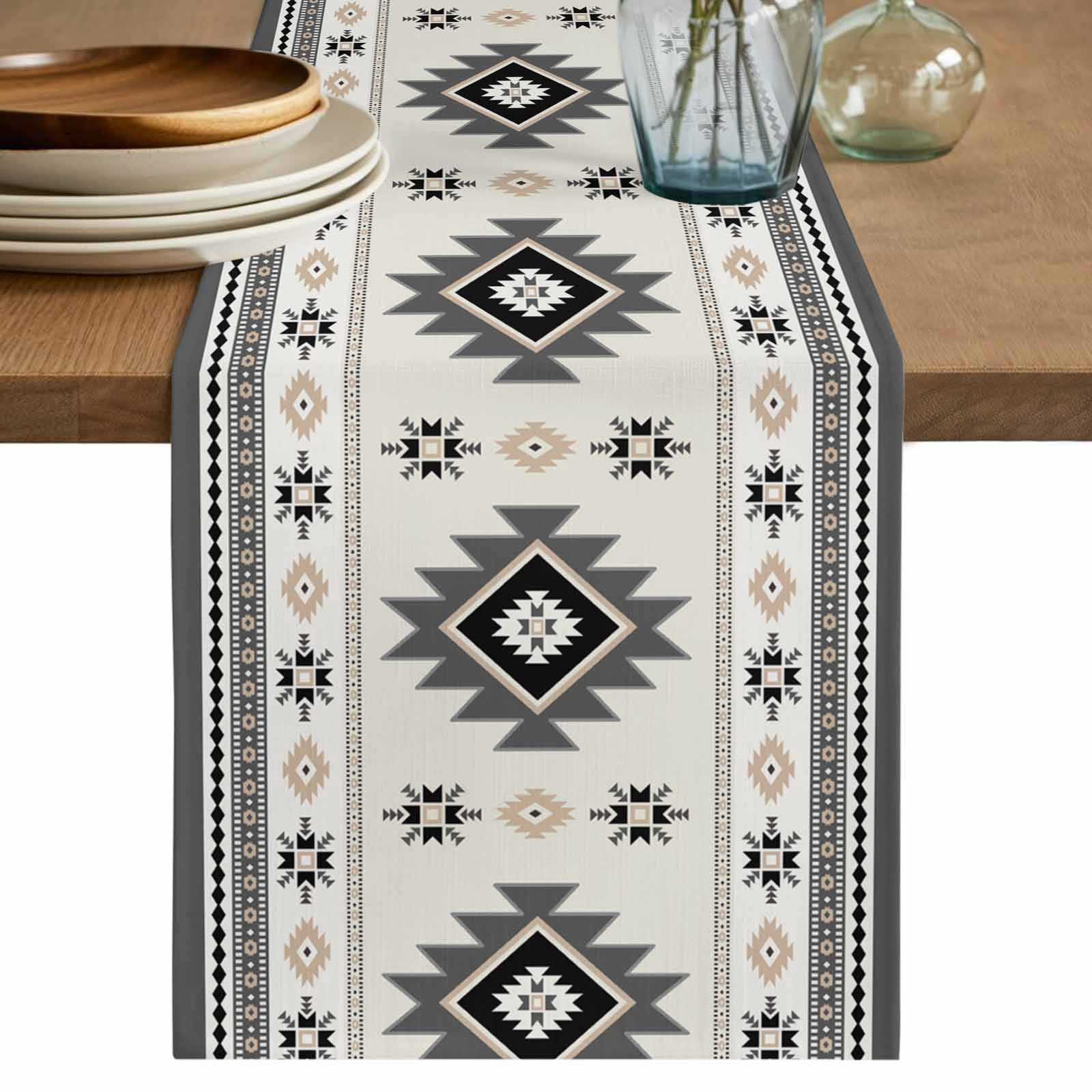 Aztec Table Runner, Gray Southwest Wind Bohemian Ethnic Wind Cotton ...