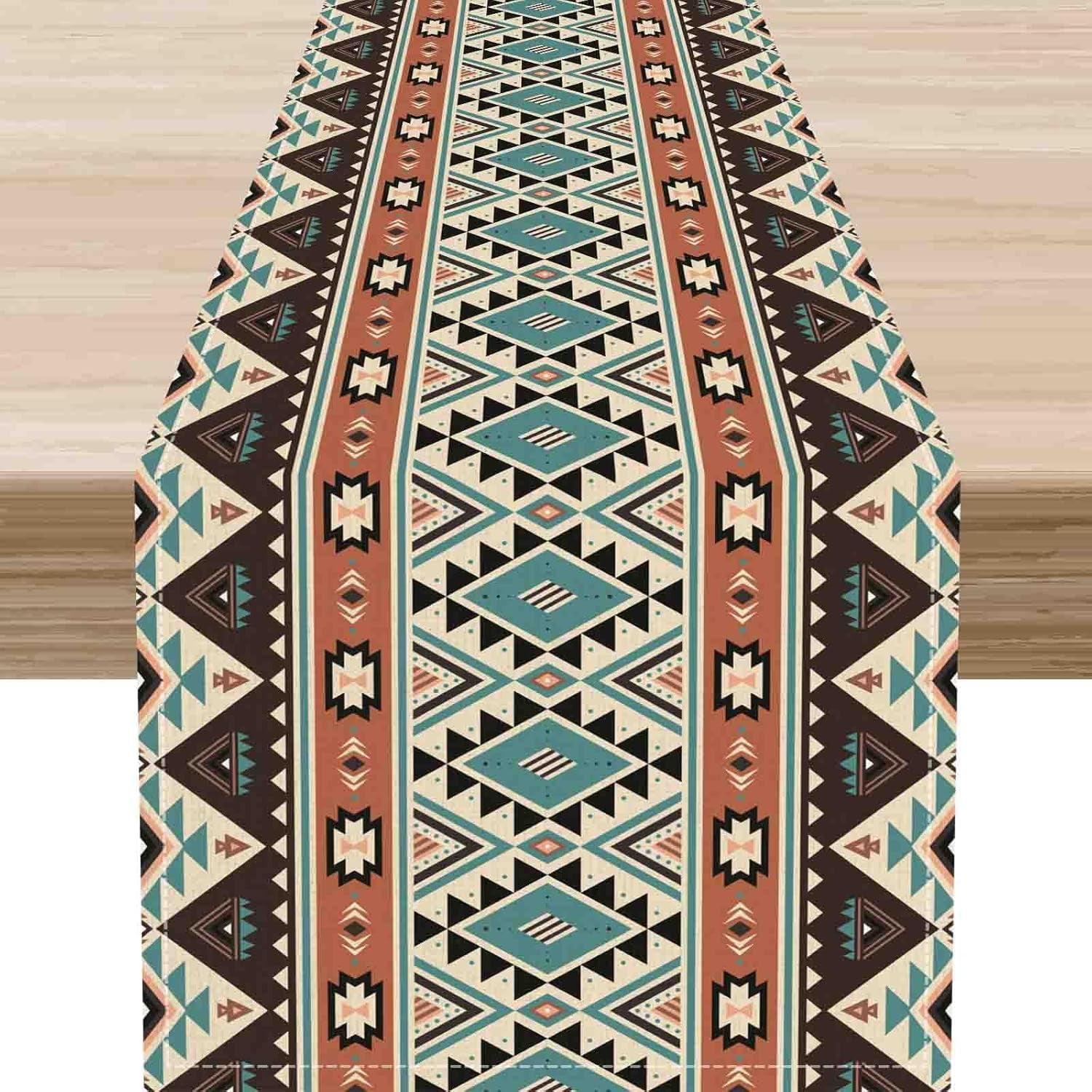 Aztec Table Runner, Southwest Native Tribal Ethnic Abstract Geometric ...