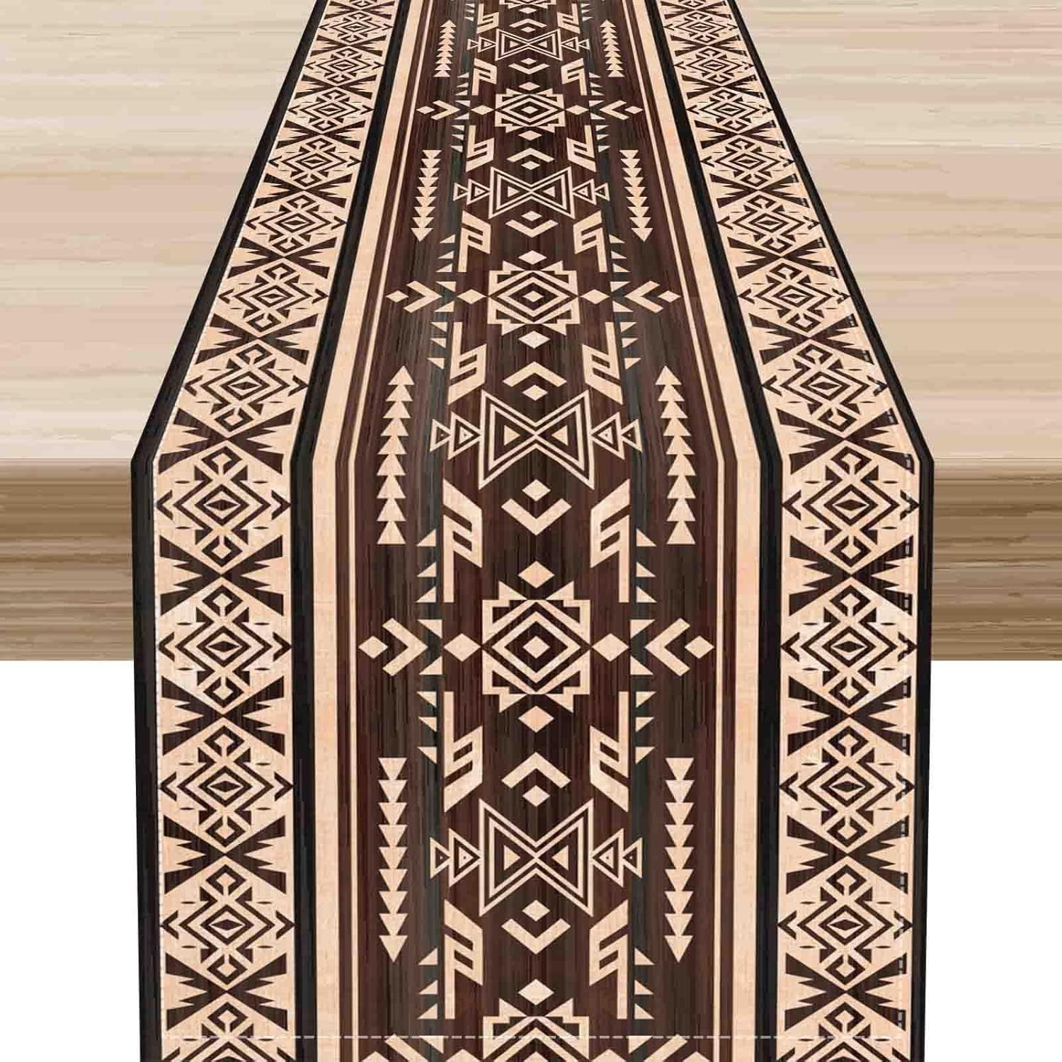 Aztec Table Runner, Southwest Native Tribal Ethnic Abstract Geometric ...