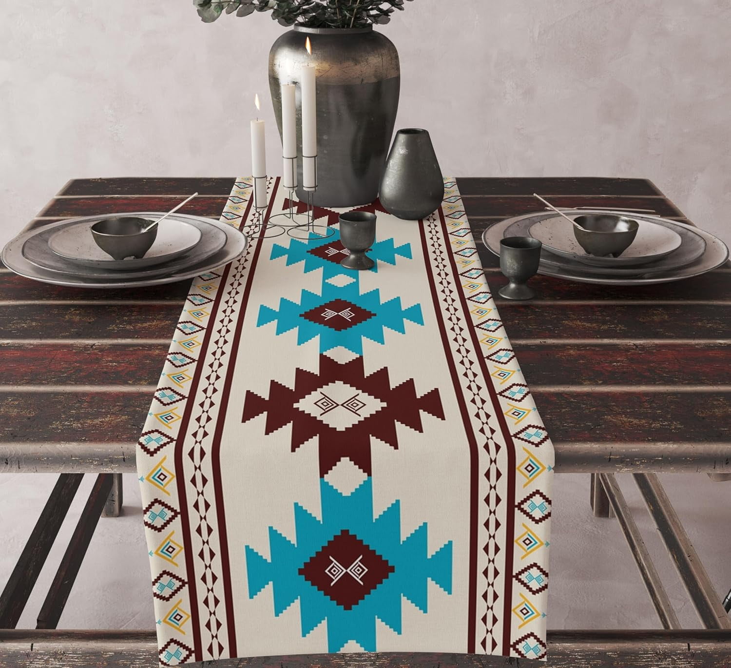 Aztec Table Runner,Vintage Ethnic Tribal Abstract Geometric Texture ...