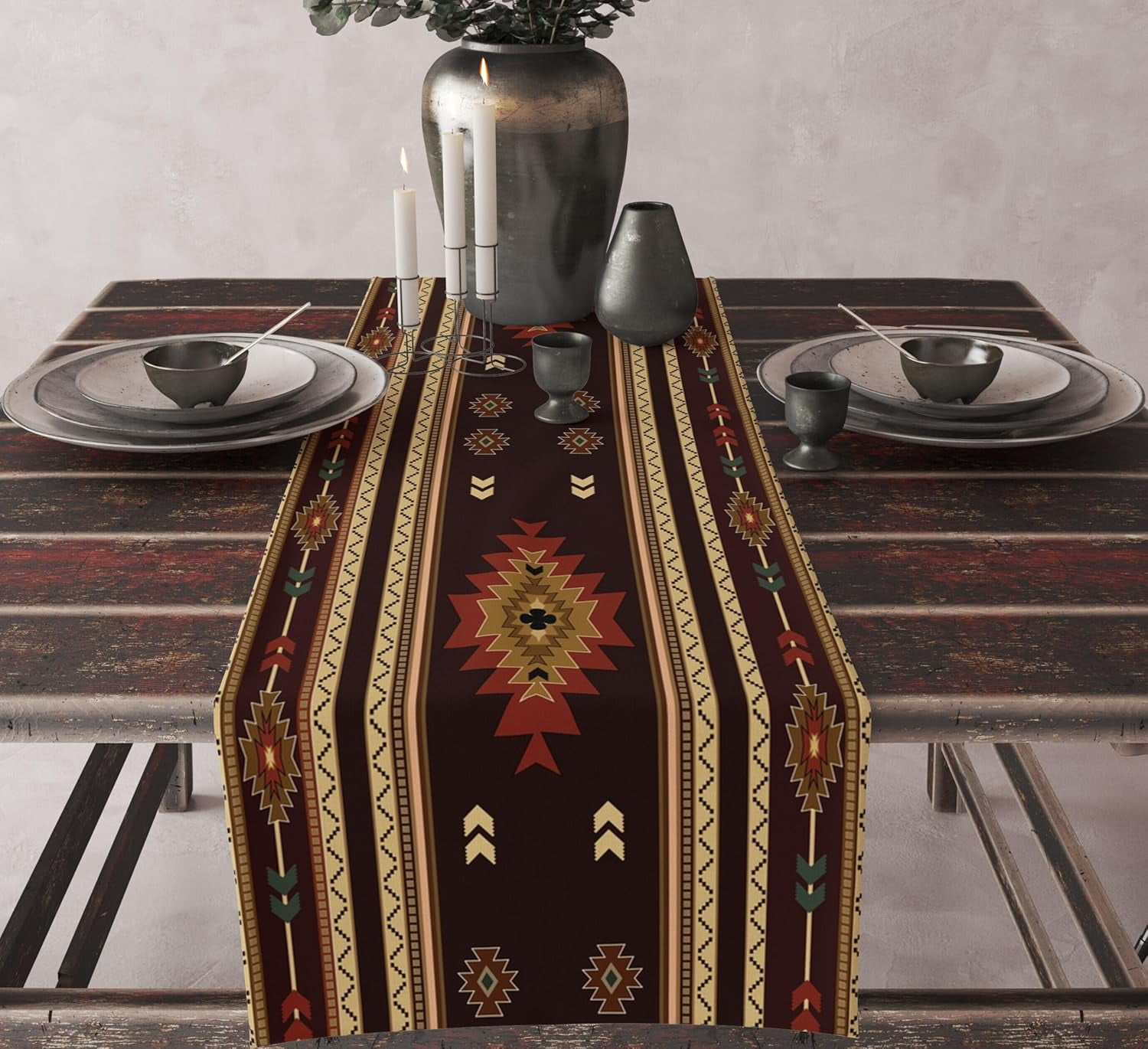 Aztec Table Runner, Vintage Ethnic Tribal Style Aztec Geometric Art ...