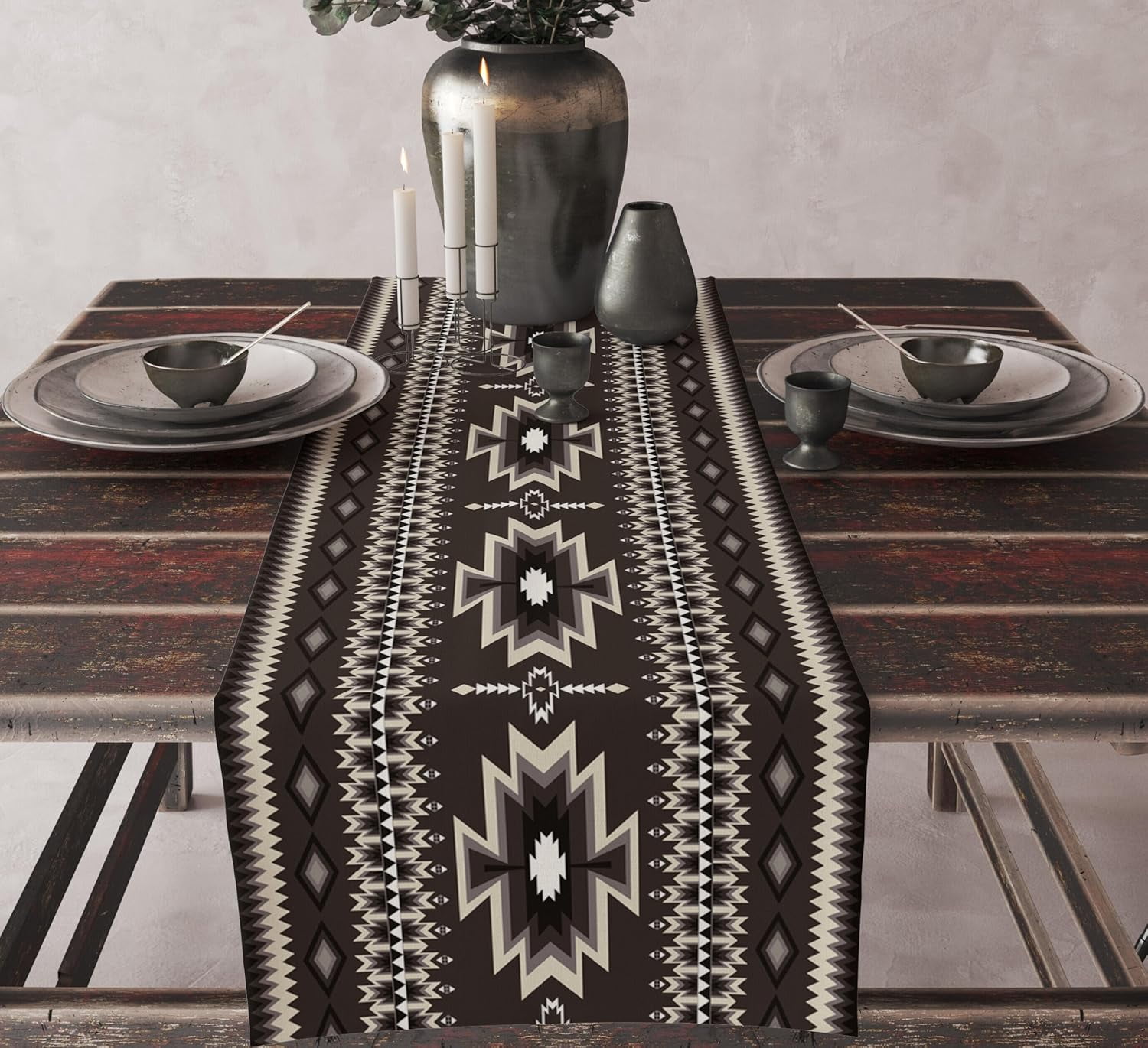 Aztec Table Runner, Vintage Ethnic Tribes American Southwest Geometric ...