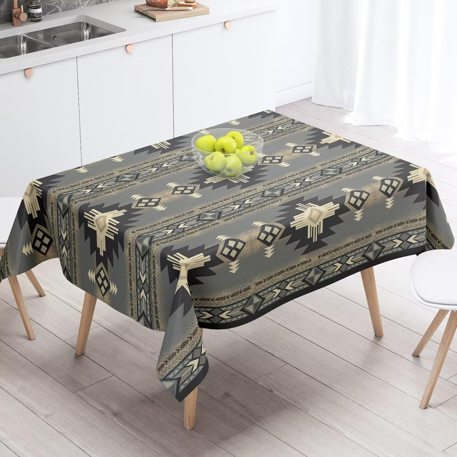 Aztec Tablecloth, Ethnic Tribal Geometric Design Rustic Native Washble ...