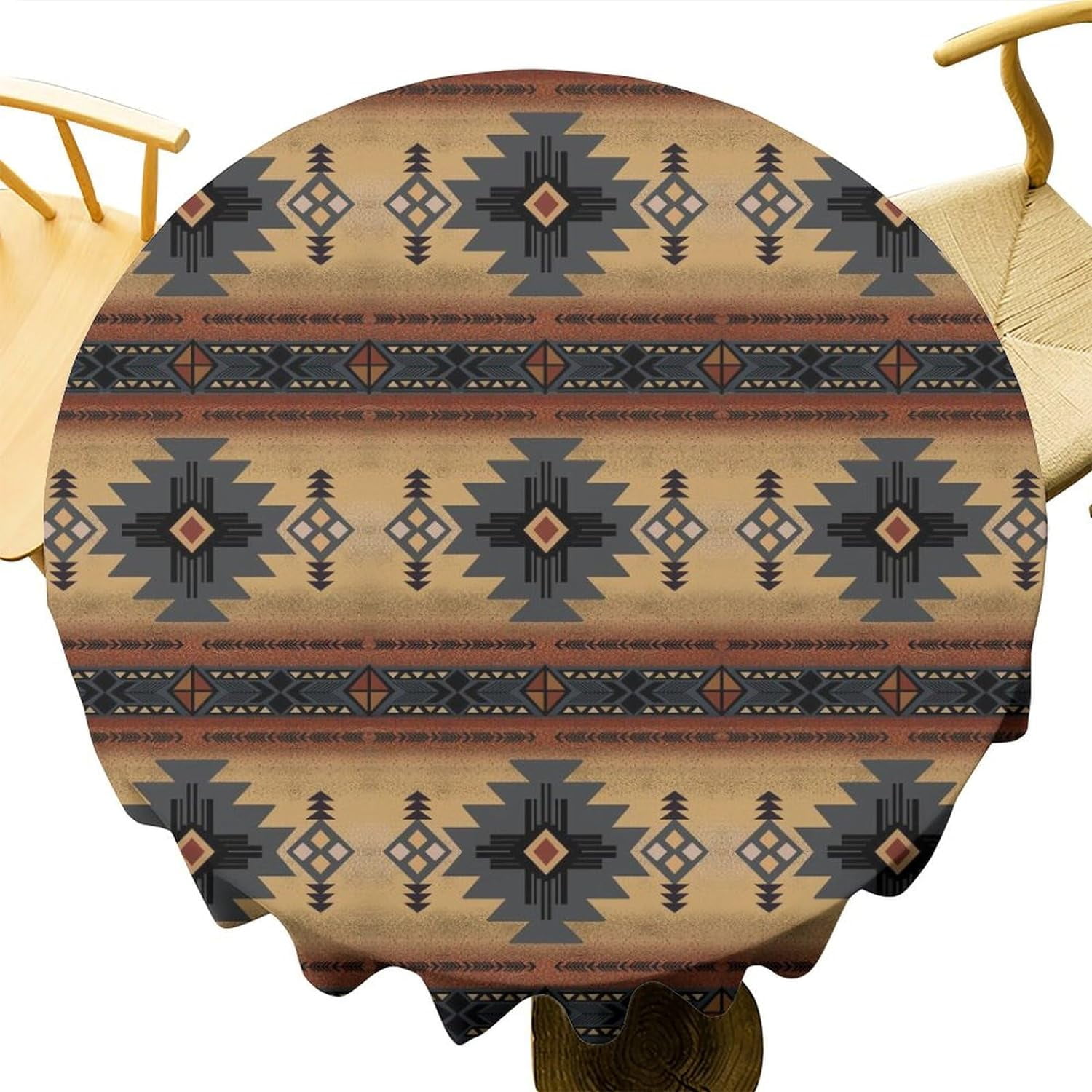 Aztec Tablecloth, Ethnic Tribal Geometric Design Rustic Style Table ...