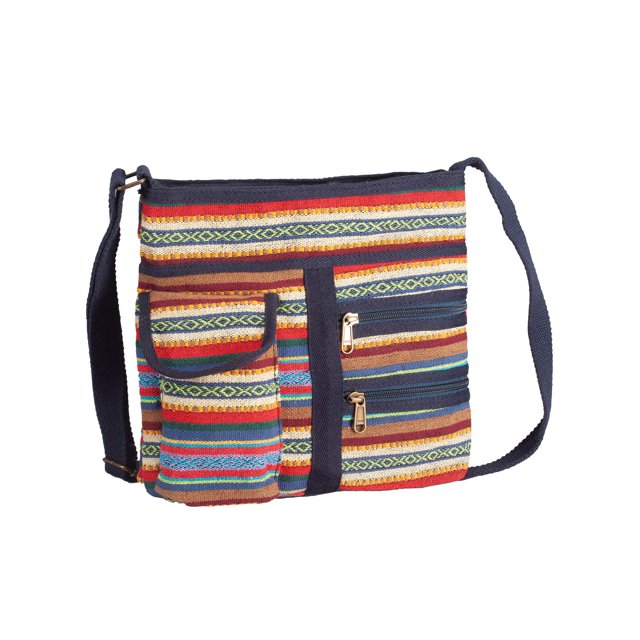 Aztec Tapestry Multi-Pocket Handbag, Soft Cotton, 2 Secure Zip Pockets ...