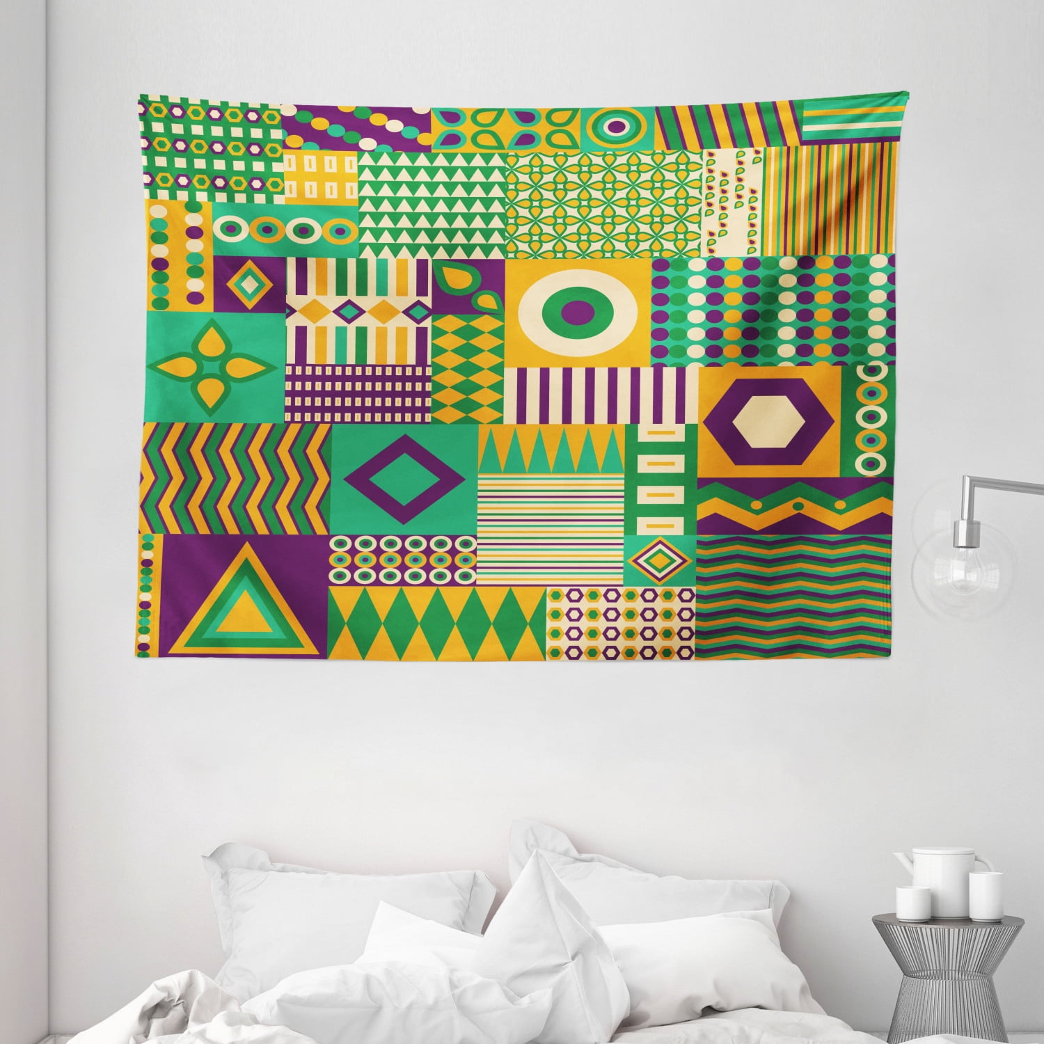 Aztec Tapestry, Trippy Geometric Triangles Square Lines Hexagon Floral ...