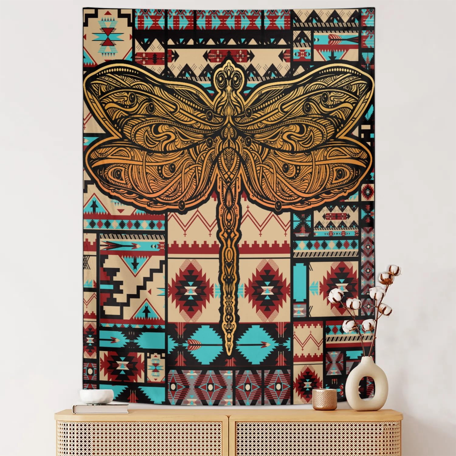 Aztec Tapestry, Wall Hanging for Living Room, Dragonfly Aesthetic ...