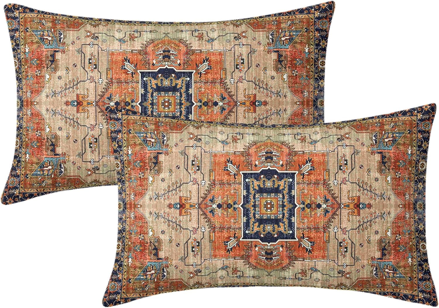 Aztec Terracotta Boho Lumbar Pillow Covers 12x20 Inch Vintage Persian ...