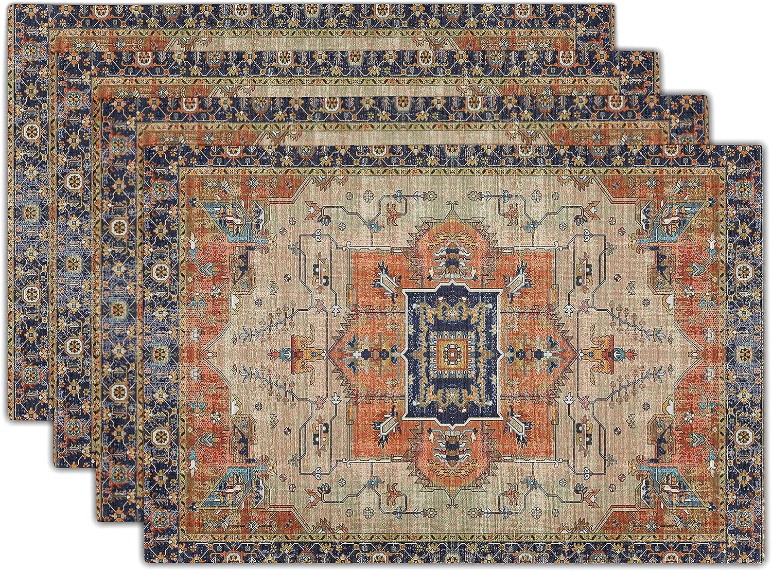 Aztec Terracotta Boho Placemats Set of 4 Vintage Rust Retro Carpet ...