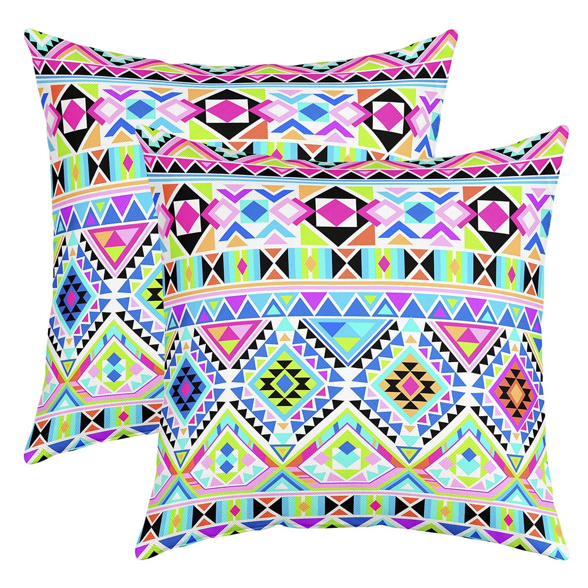 Aztec Throw Pillow Covers 18x18 Inch Set of 2 Neon Geometric Diamond ...