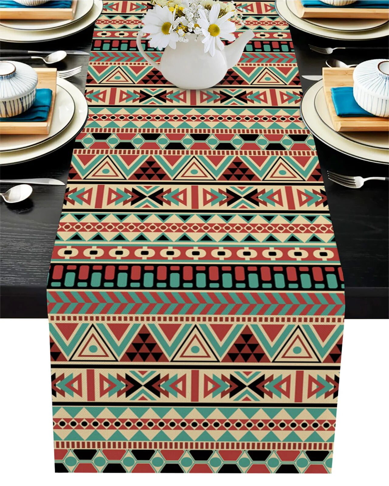 Aztec Traditional Patterns Black Table Runner Wedding Decor Dining ...