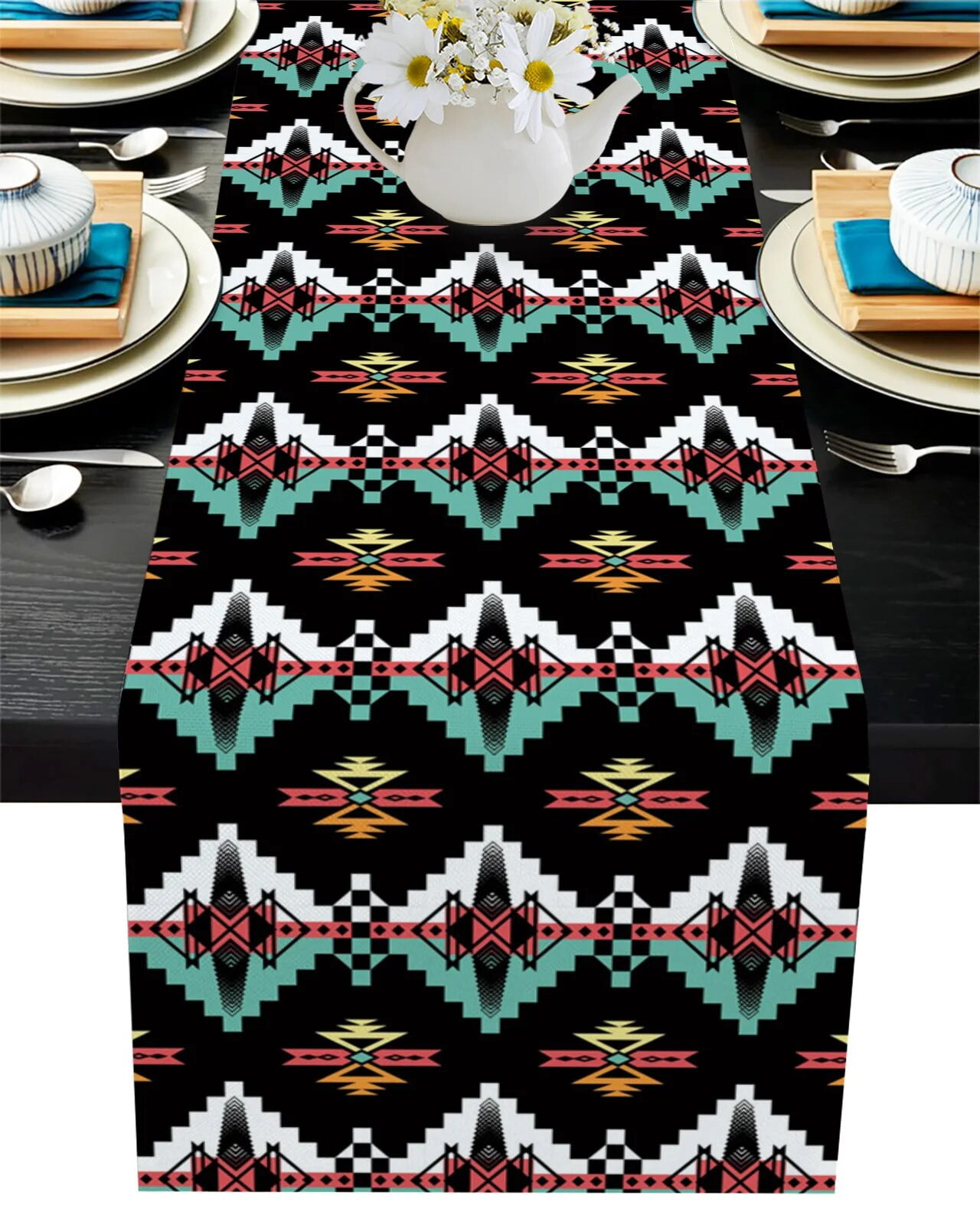 Aztec Traditional Patterns Black Table Runner Wedding Decor Dining ...