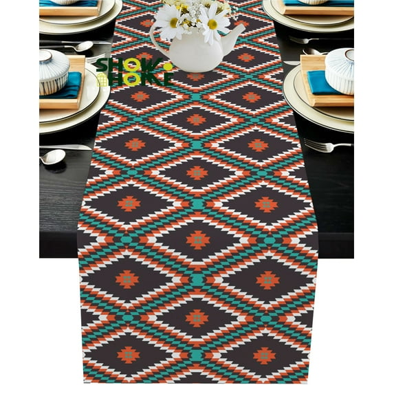 Aztec Traditional Patterns Black Table Runner Wedding r Dining Table ...