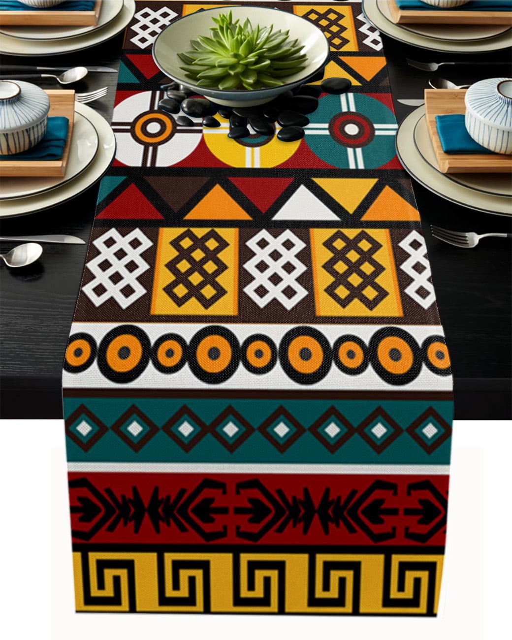 Aztec Traditional Patterns Black Table Runner Wedding r Dining Table ...
