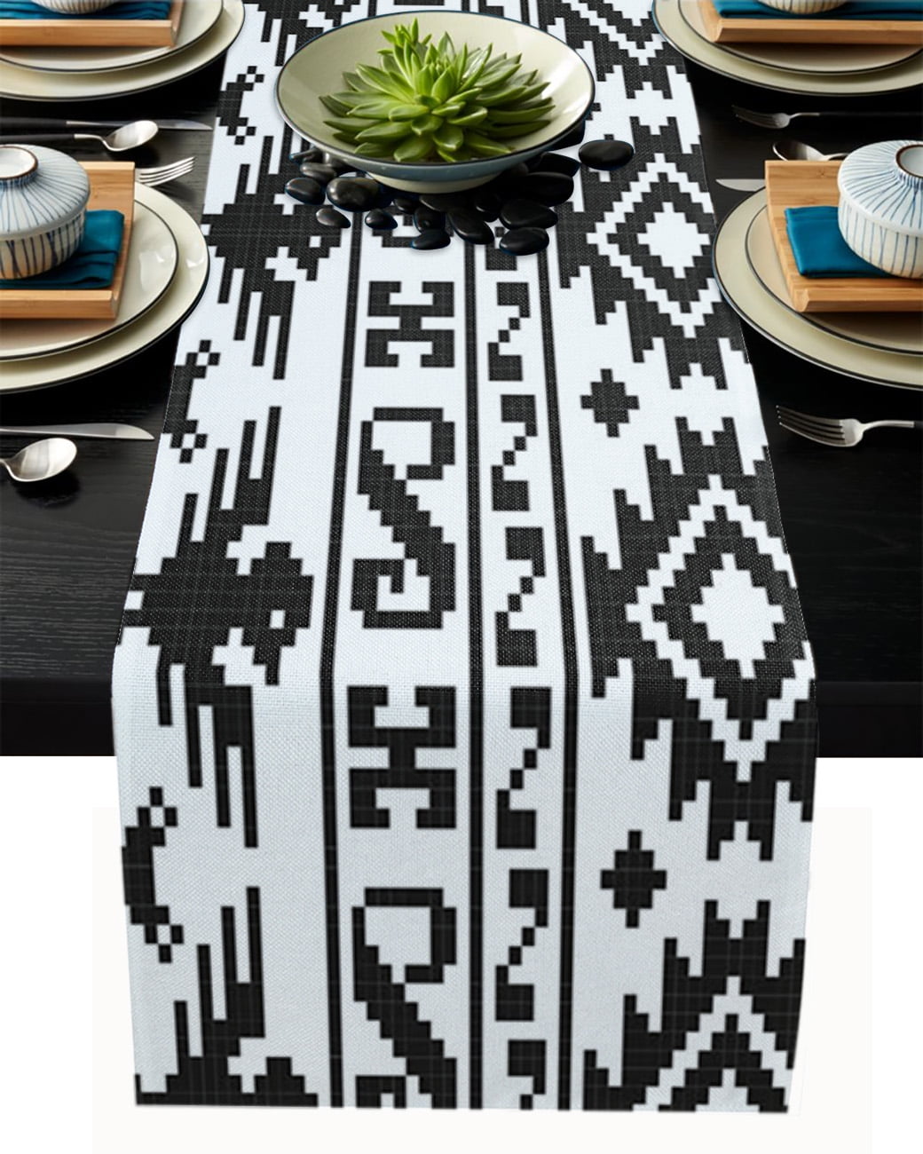 Aztec Traditional Patterns Black Table Runner Wedding r Dining Table ...