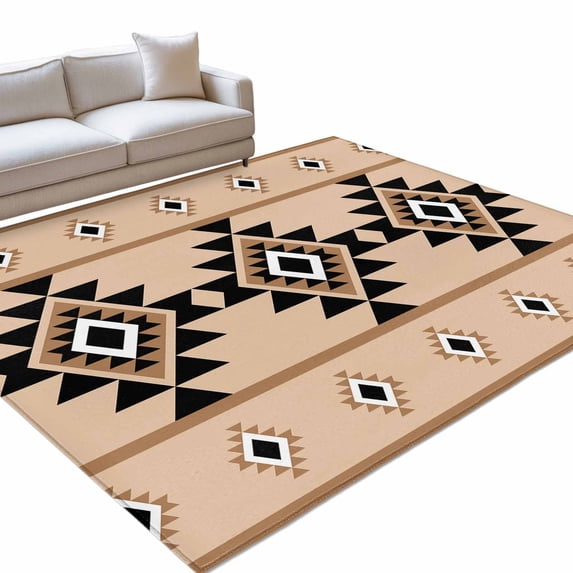 Aztec Triangle Pattern Area Rug, Brown Black Western Tribal Non-Slip ...