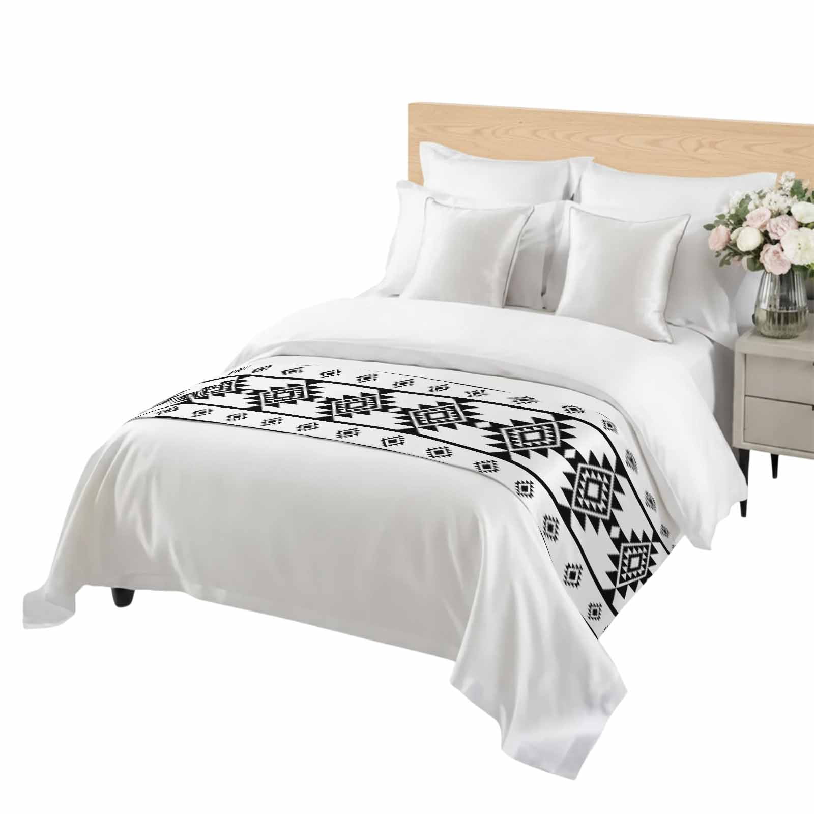 Aztec Triangle Pattern Bed Runner Cal King Size Black White Western ...