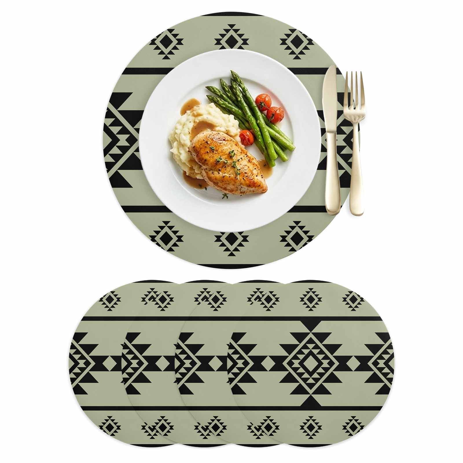 Aztec Triangle Pattern Leather Placemats Set of 4, 12 Inch, Green Black ...