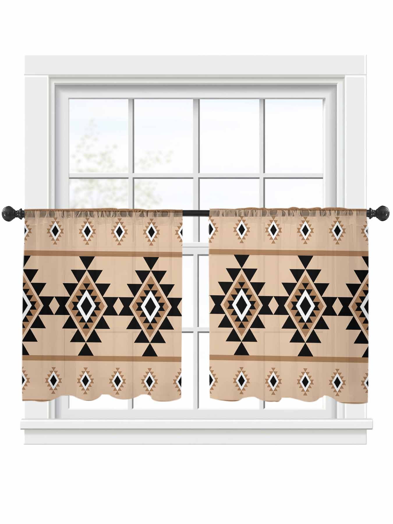 Aztec Triangle Pattern Sheer Curtains for Living Room Bedroom, Light ...