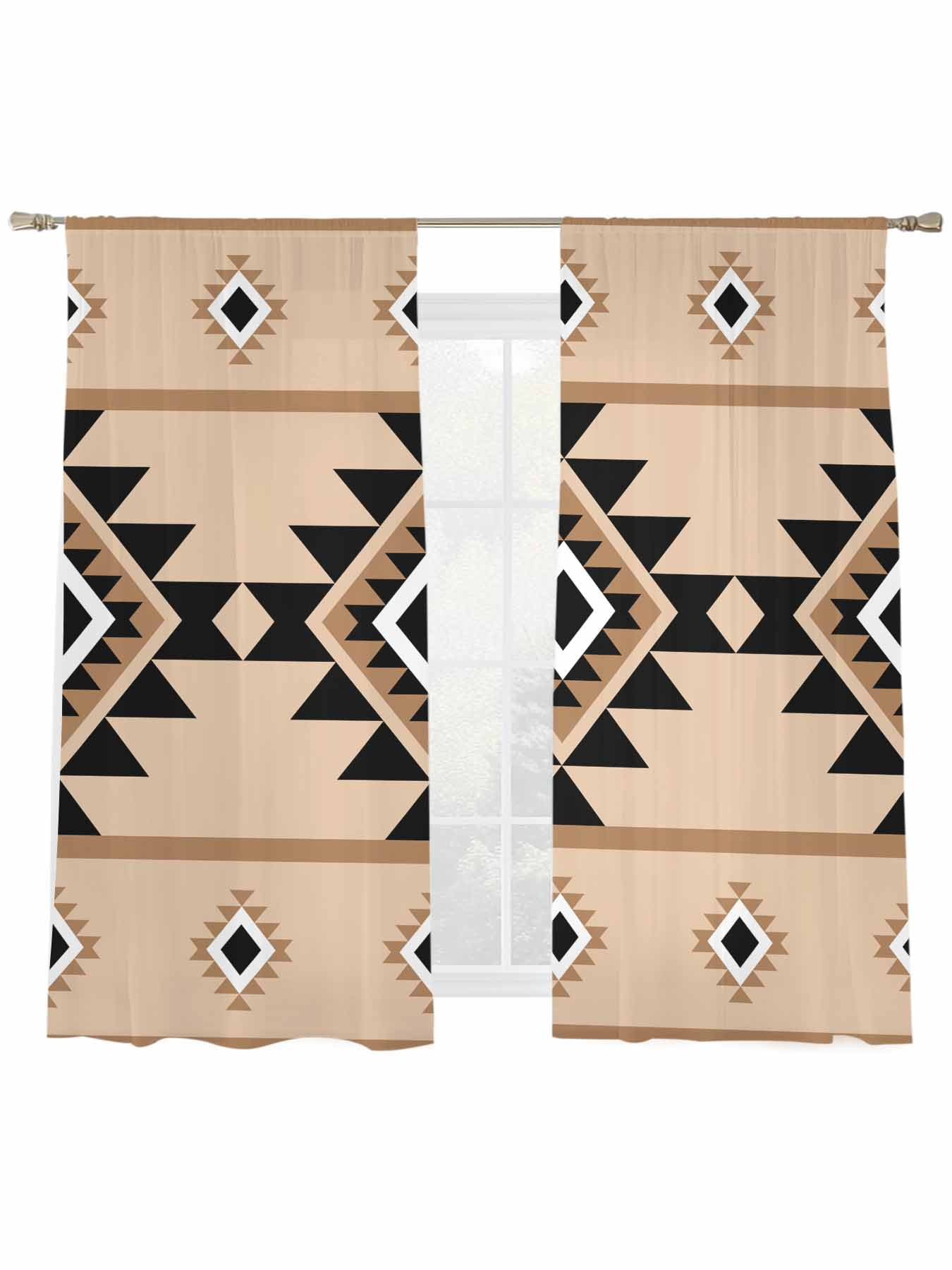 Aztec Triangle Pattern Sheer Curtains for Living Room Bedroom, Light ...