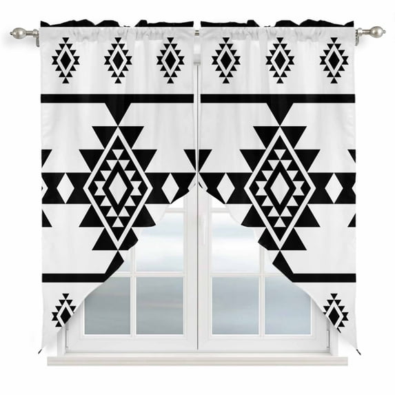 Aztec Triangle Pattern Swag Curtain Valance for Window 2 Panels Black ...
