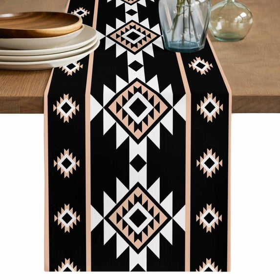 Aztec Triangle Pattern Table Runner, Pink Black White Western Tribal ...