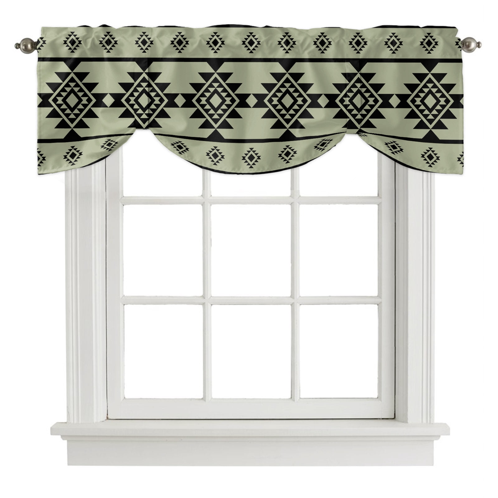 Aztec Triangle Pattern Tie Up Valance Curtains Green Black Western ...