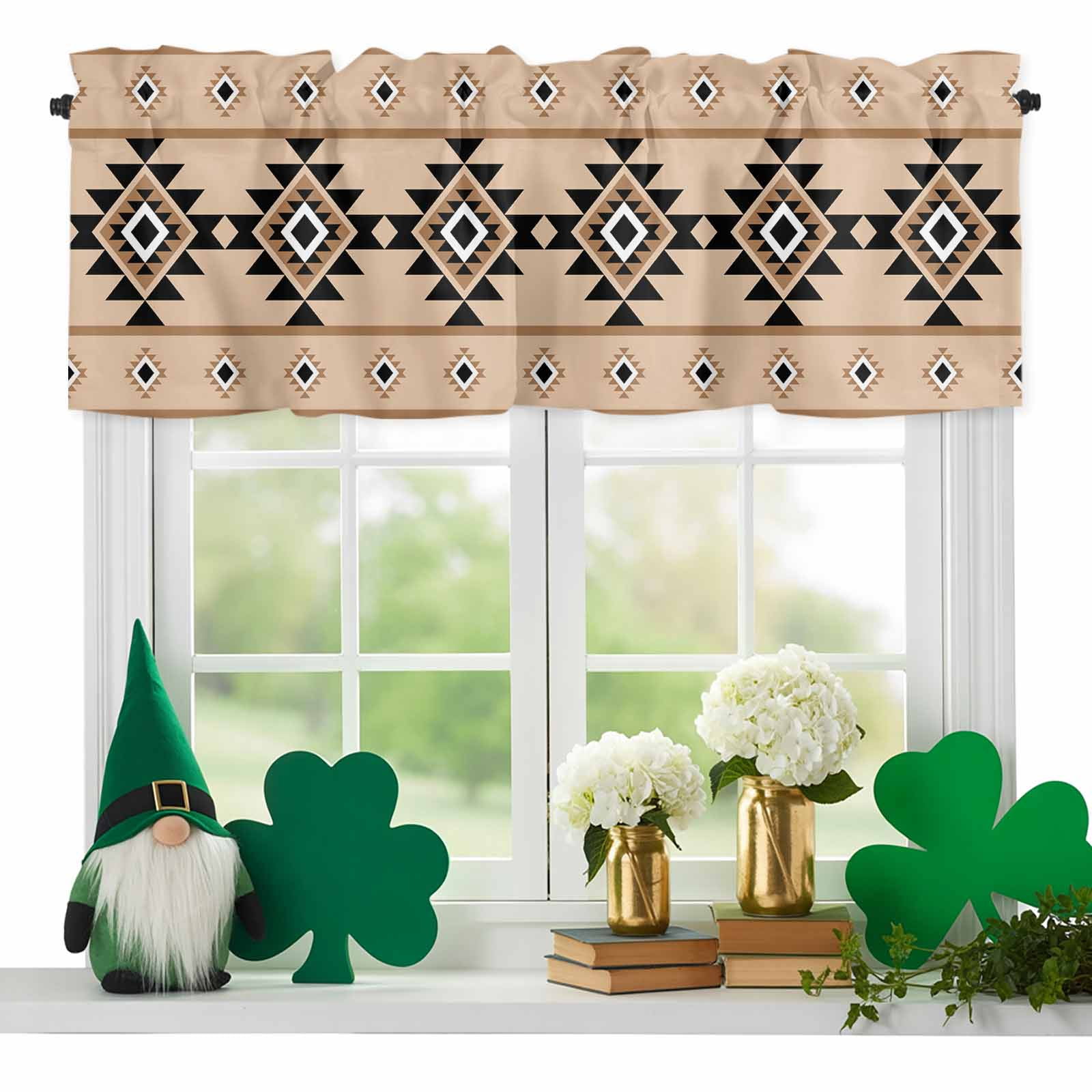 Aztec Triangle Pattern Valances for Windows, Brown Black Western Tribal ...