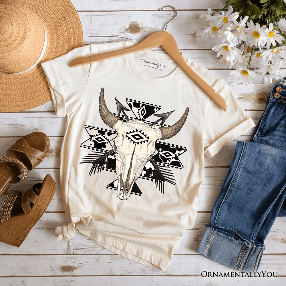 Aztec Tribal Bull Skull T-Shirt, Western Boho Tee - Walmart.com
