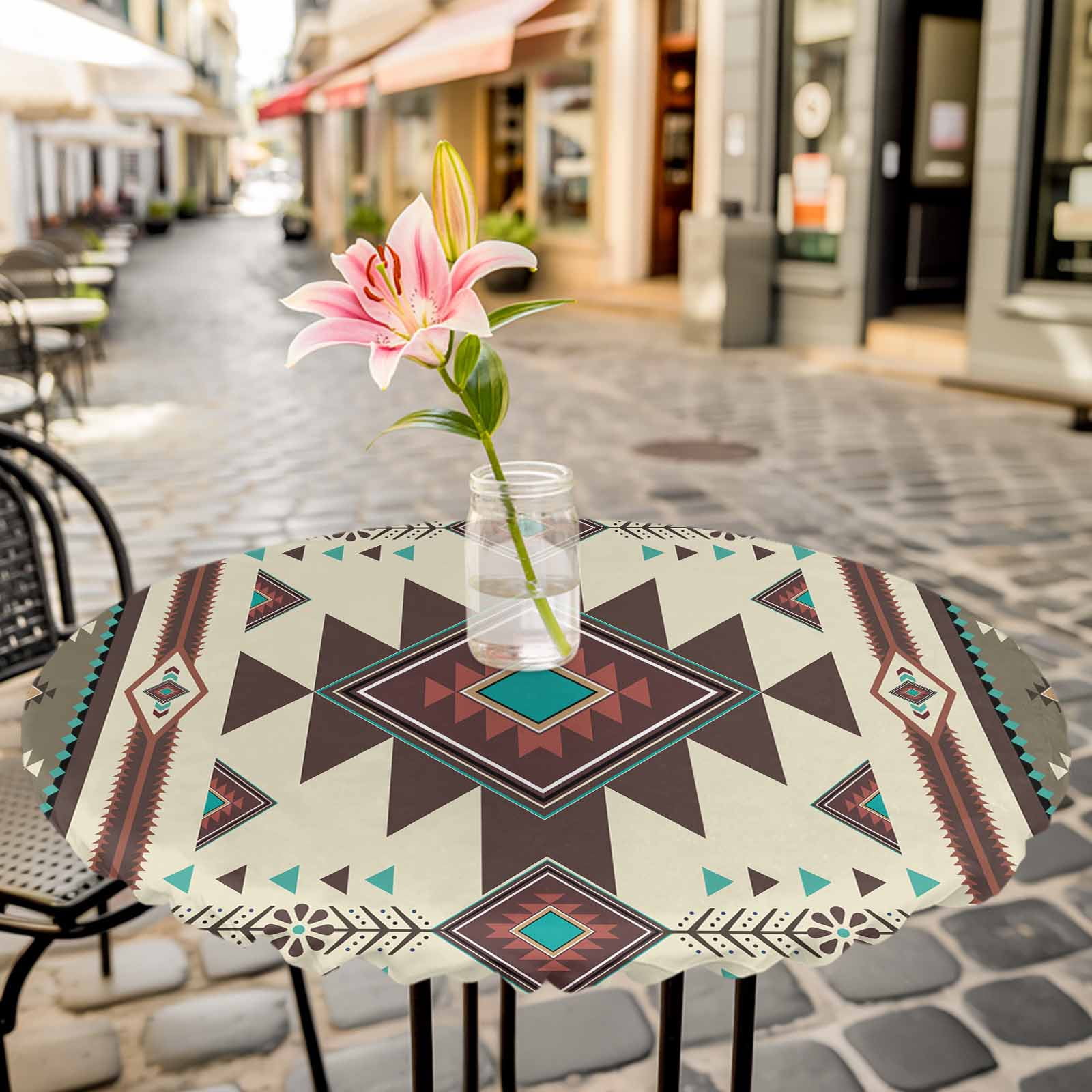 Aztec Tribal Ethnic Style Round Fitted Tablecloth with Elastic Edge ...