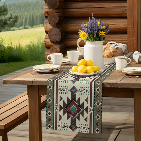 Aztec Tribal Ethnic Style Table Runner 13x90in Non-Slip Cotton Linen ...