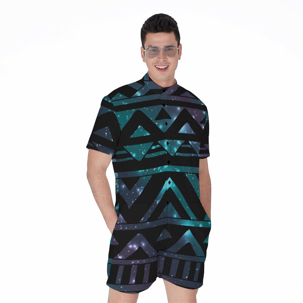 Aztec Tribal Galaxy Pattern Short Sleeve Men'S Rompers, Galaxy Casual ...