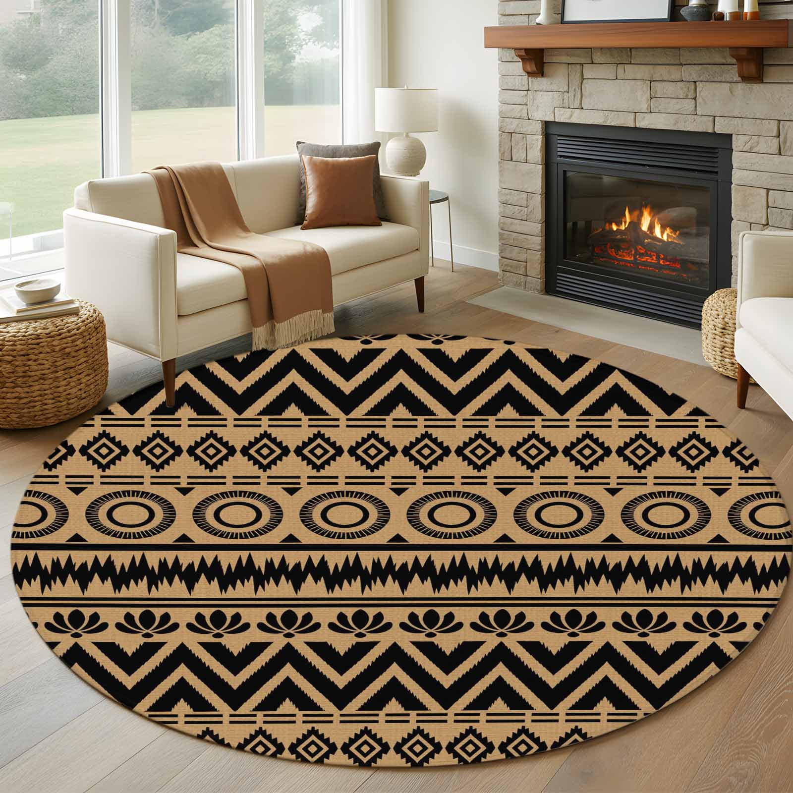 Aztec Tribal Stripe 8FT Round Area Rugs for Living Room Ethnic Chevrons ...