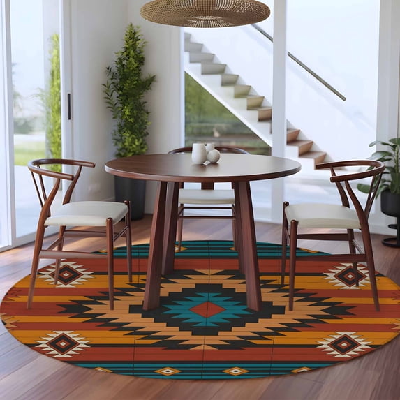 Aztec Tribe 5ft Round Rug for Dining Table for 4 People Under Table ...