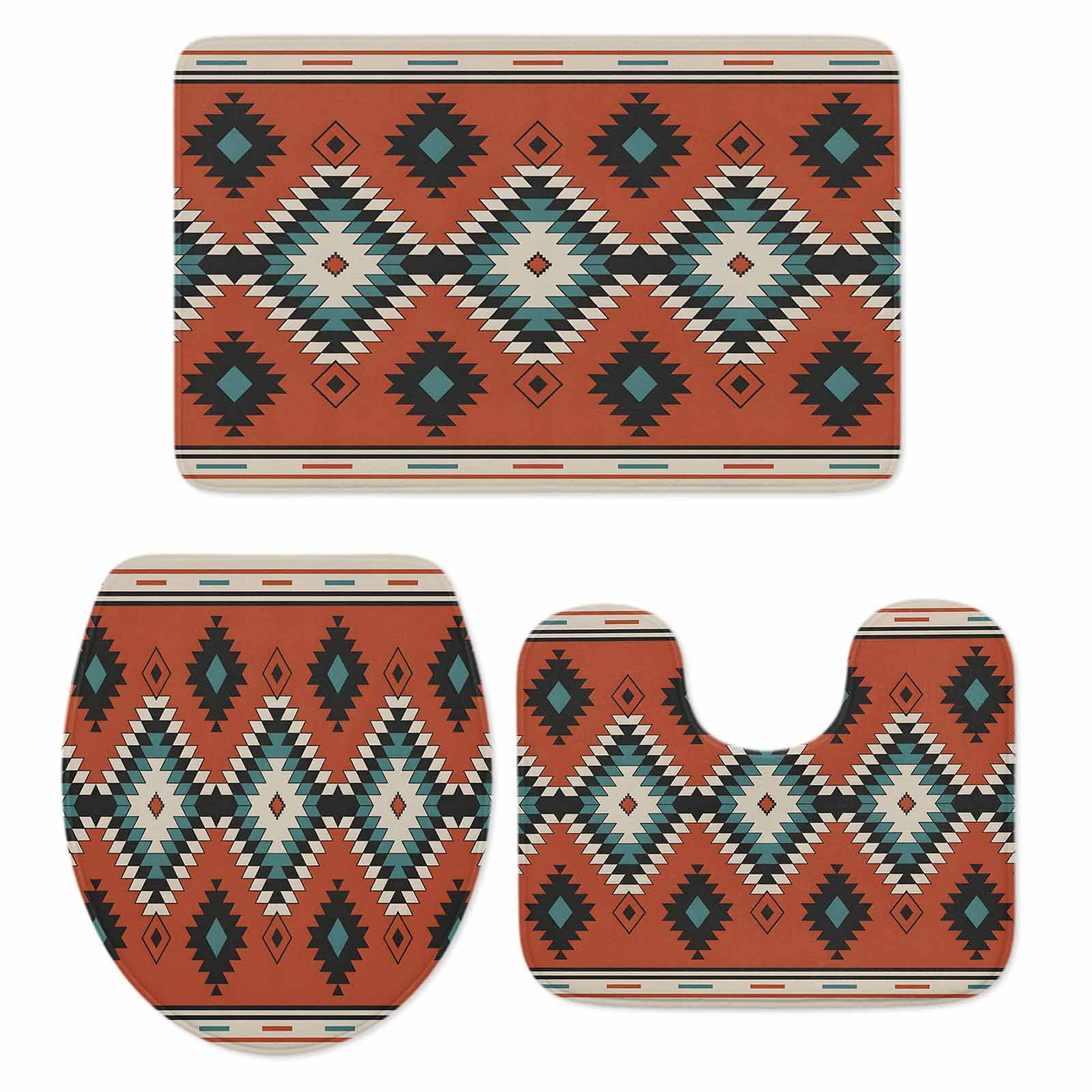 Aztec Tribe Bathroom Rugs Set Rhombus Geometric Abstract Art Pattern ...